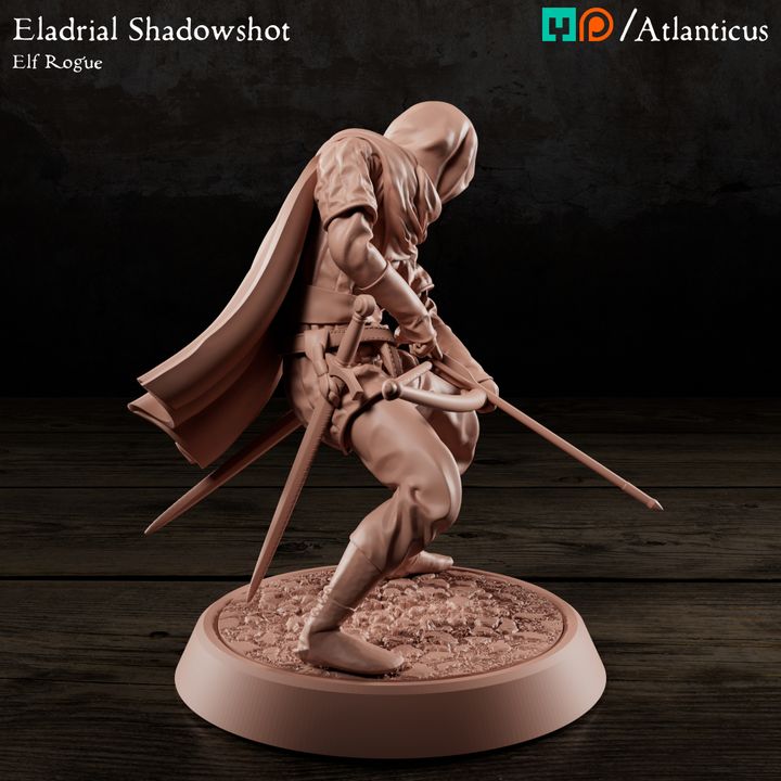 3D Printable Male Elf Rogue - Eladrial Shadowshot - Longbow by Atlanticus Arts